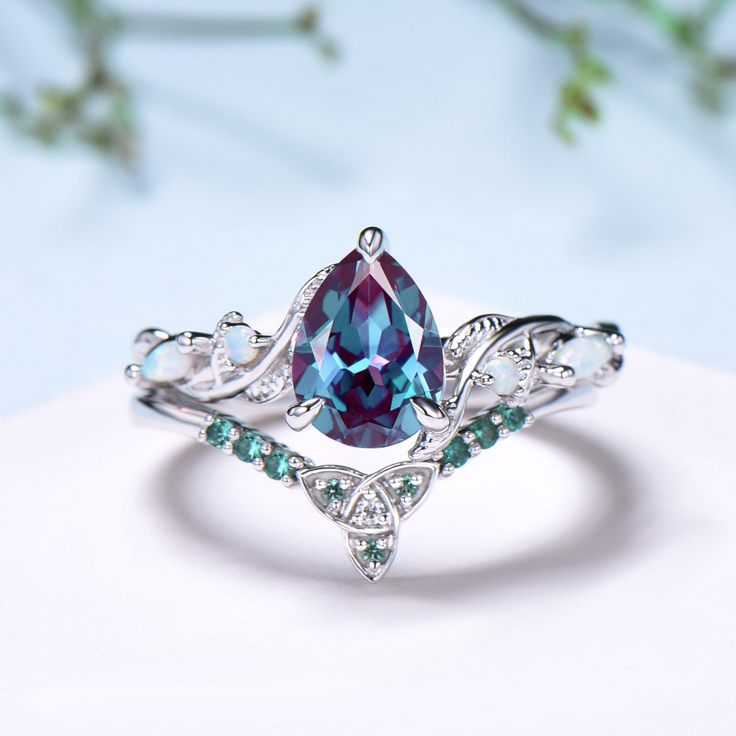 Unique Alexandrite Engagement Ring Set Infinity Opal Emerald Celtic No ...