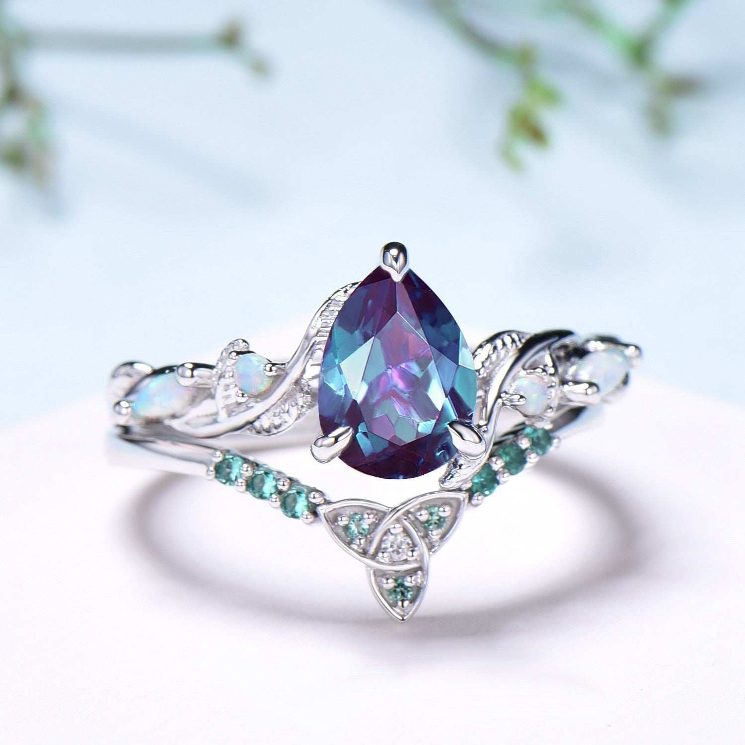 Unique Alexandrite Engagement Ring Set Infinity Opal Emerald Celtic No ...