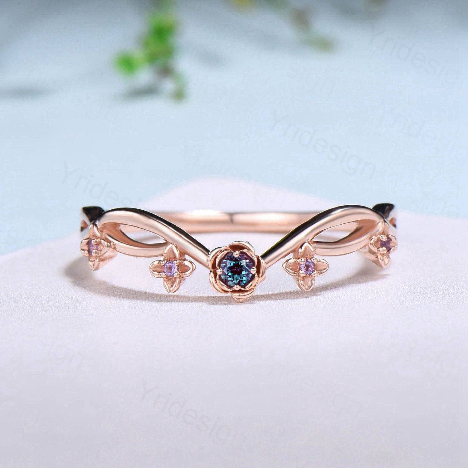 3mm round flower alexandrite wedding ring vintage color change stone e ...