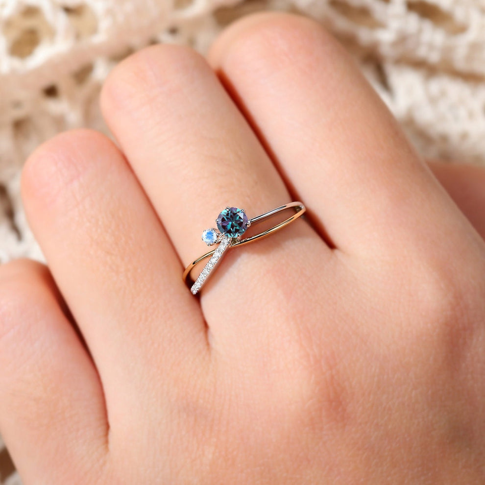 5mm Dainty round alexandrite ring Unique moonstone alexandrite engagem ...