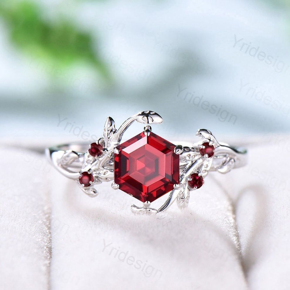 Leaves Ruby Engagement Ring Vintage Unique Natural Inspired lab ruby R ...