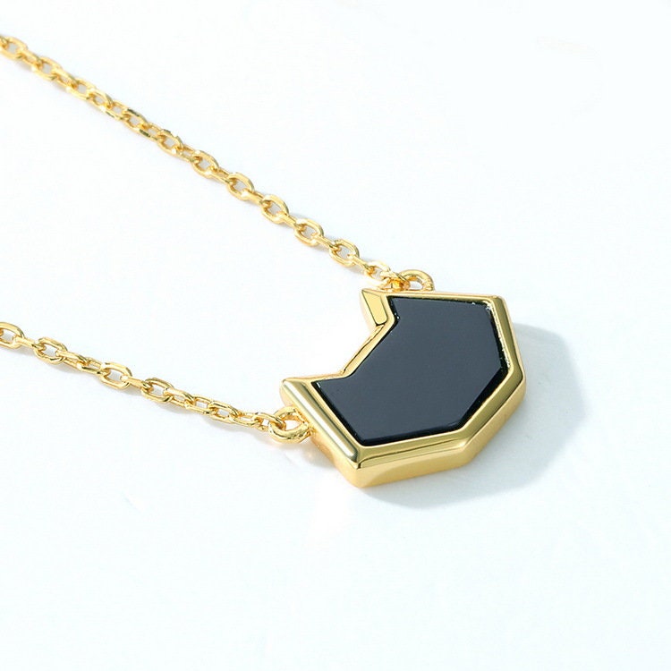 Cute cat natural black onyx pendant necklace solid 14k 18k yellow gold ...
